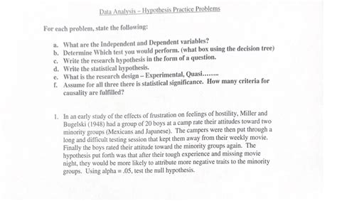 Solved Data Analysis ﻿hypothesis Practice Problemsfor Each