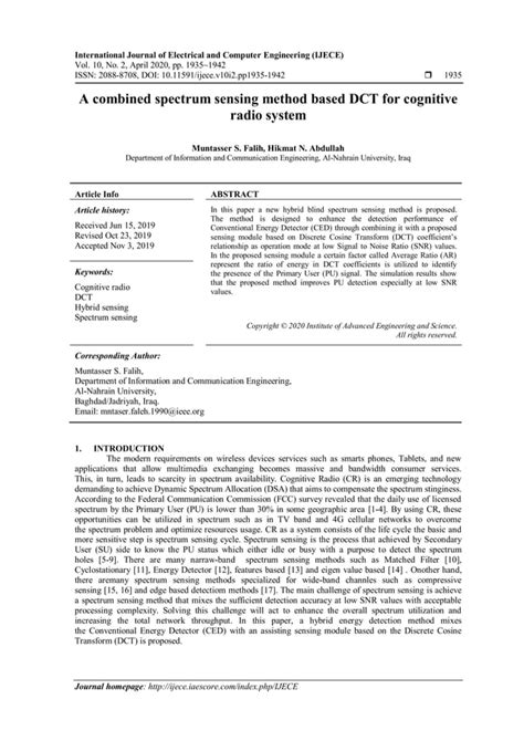 A Combined Spectrum Sensing Method Based Dct For Cognitive Radio System Pdf