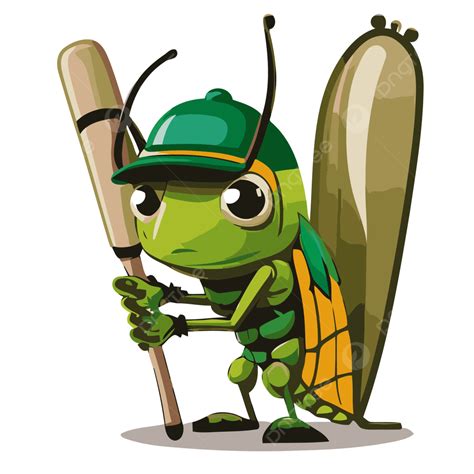 귀뚜라미 곤충 벡터 야구 방망이 만화를 들고 녹색 모자에 귀여운 귀뚜라미 곤충 상표 클립 아트 Png 일러스트 및 벡터 에 대한 무료 다운로드 Pngtree