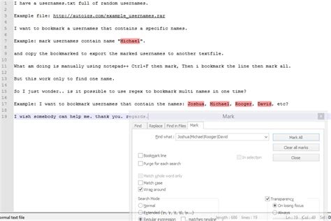 Notepad Mark Usernames Contains A Specific Name Using Regex