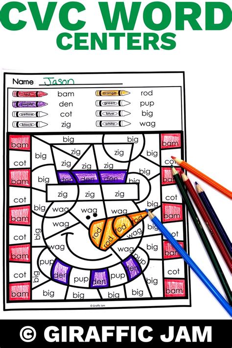 Winter Color By Code For Cvc Words Cvc Activity For Winter Centers