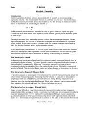 Pre Lab Density Prelab Pdf Date CHEM NAME Prelab Density Introduction Matter Is