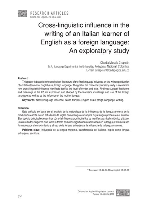 Pdf Cross Linguistic Influence In The Writing Of An Italian Learner Of English As A Foreign