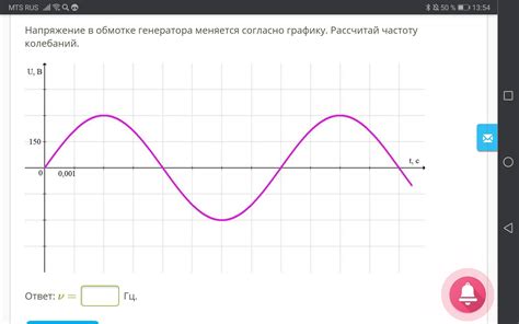Напряжение в обмотке генератора меняется согласно графику Рассчитай частоту колебаний пж