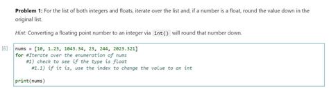 Solved Problem For The List Of Both Integers And Floats Chegg Com