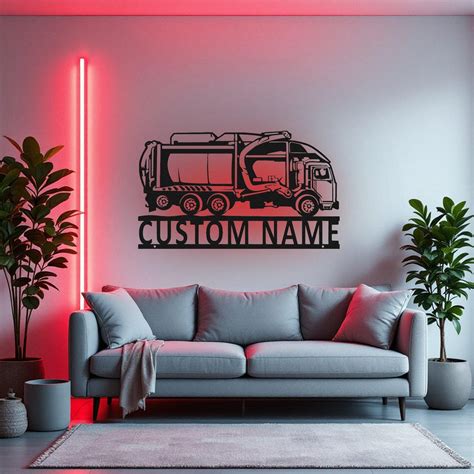 Custom Garbage Truck Metal Wall Art With Led Light Personalized