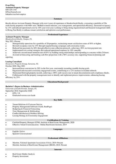 Assistant Property Manager Resume Examples For 2025