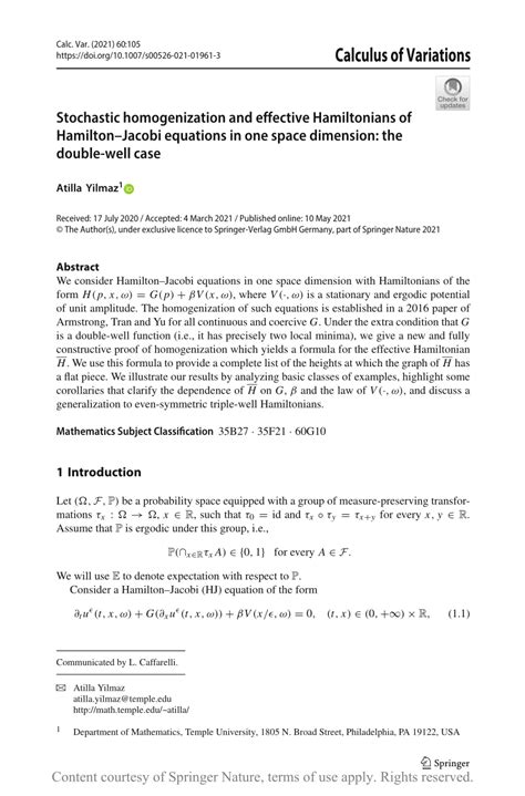 Stochastic Homogenization And Effective Hamiltonians Of Hamiltonjacobi