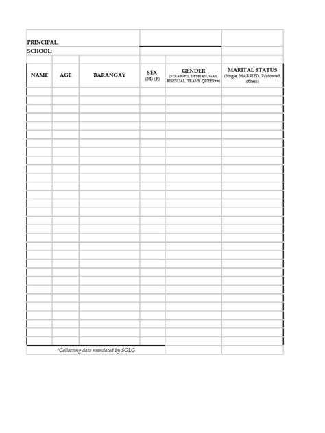 sex disaggregated data template pdf