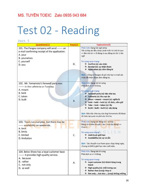 Giải Đề Đọc Tài Liệu Ets 2021 Part 5 Test 2345 Pdf