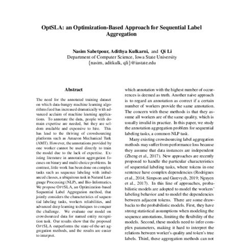 Optsla An Optimization Based Approach For Sequential Label Aggregation Acl Anthology