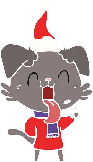 산타 모자를 쓰고 헐떡이는 강아지의 손으로 그린 평면 색상 그림 개에 대한 스톡 벡터 아트 및 기타 이미지 개 귀여운 낙서 드로잉 Istock