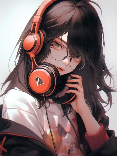 Premium Photo Anime Girl With Headphones And Glasses Listening To