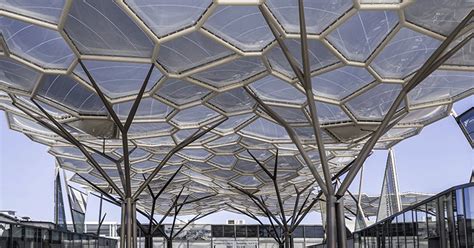 Tree Shaped Steel Columns Organic Undulating Roof Shelter Trade Show