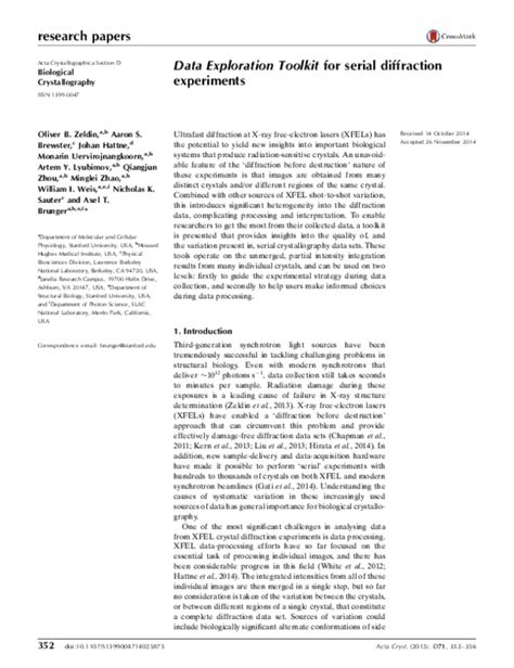 Pdf Data Exploration Toolkit For Serial Diffraction Experiments