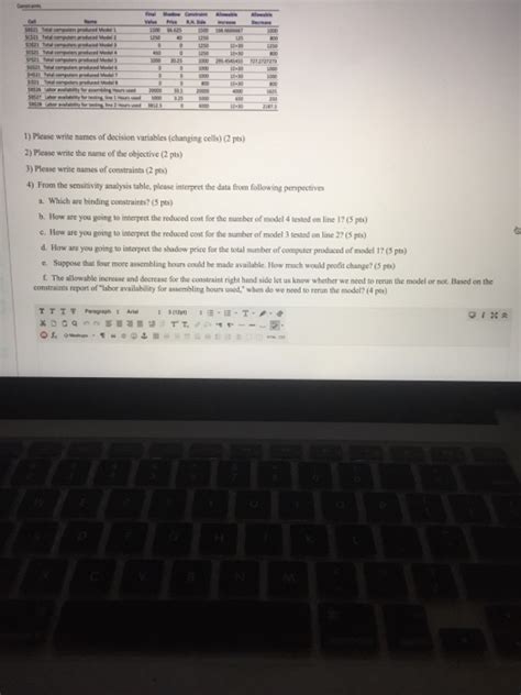 Solved We Used The Example Of The Product Mix Model From The