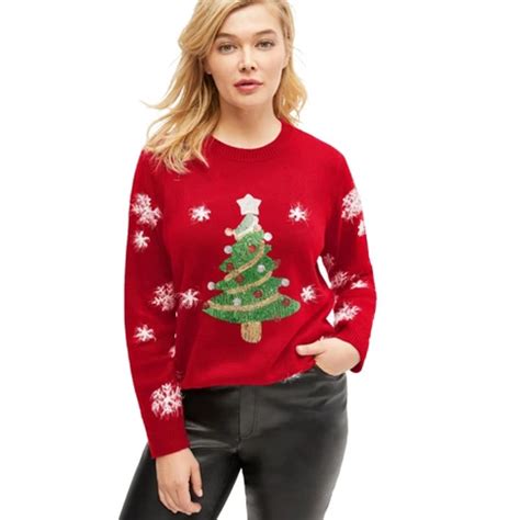 Ellos Womens Plus Size Embellished Holiday Pullover Sweater Target