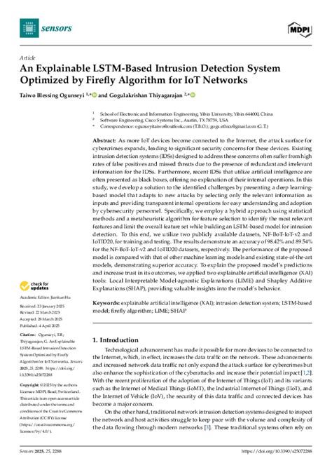 Pdf An Explainable Lstm Based Intrusion Detection System Optimized By Firefly Algorithm For