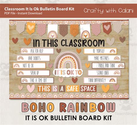 Bulletin Board It Is Ok To Classroom Display In Boho Rainbow Design By