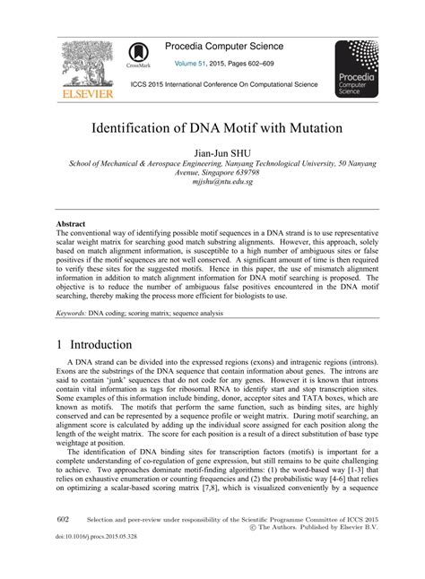 Pdf Identification Of Dna Motif With Mutation