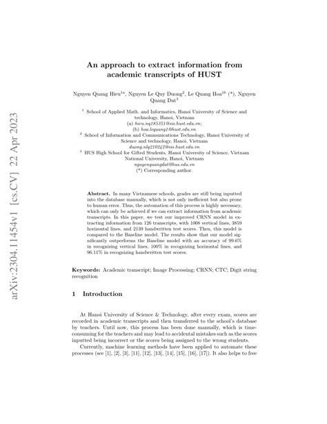 Pdf An Approach To Extract Information From Academic Transcripts Of Hust