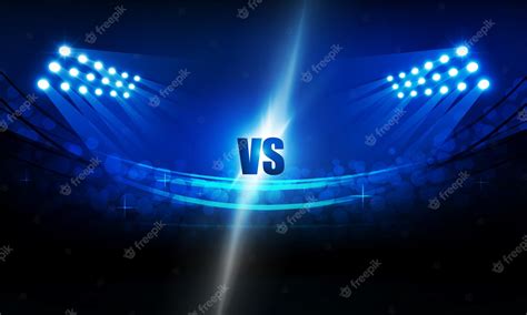 밝은 경기장 조명 대 스포츠 및 싸움 경쟁 벡터 디자인을 위한 글자가 있는 축구 경기장 프리미엄 벡터