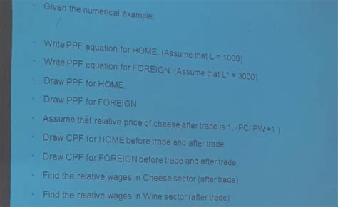 Solved Given The Numerical Example Write Ppf Equation For