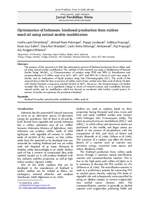 Pdf Optimization Of Indonesia Biodiesel Production From Rubber Seed