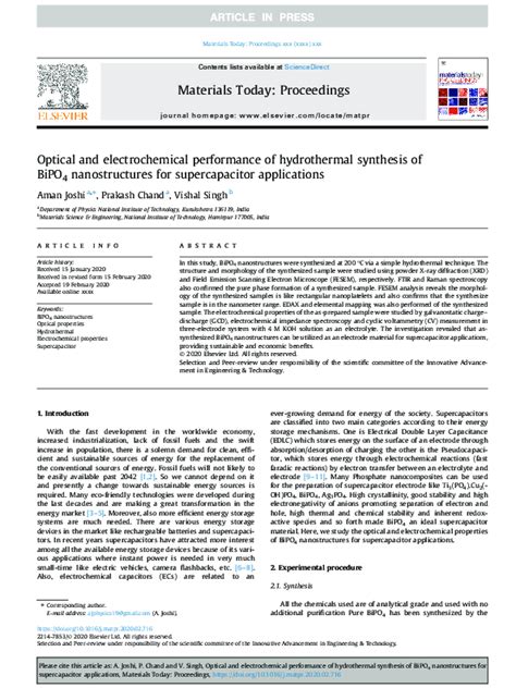 Pdf Optical And Electrochemical Performance Of Hydrothermal Synthesis