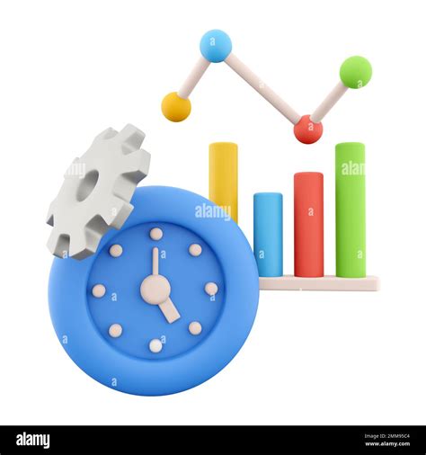 3d Rendering Alarm Clock With Gear Growth Bar Graph Icon 3d Render