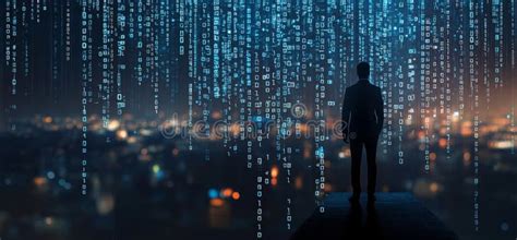 The Businessman Is Standing In The High Tech Future City With Network