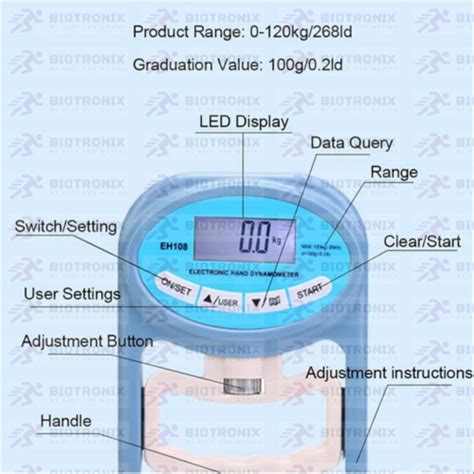 Hand Grip Strength Dynamometer Digital Analyzer Plastic 120 Kg 264 Lbs Capacity Lcd