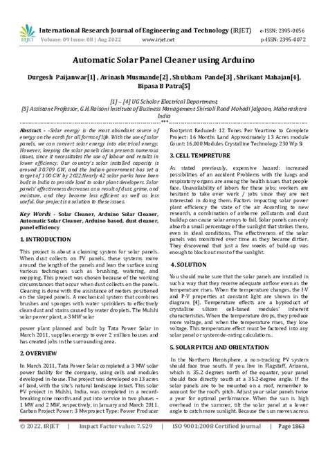 Pdf Automatic Solar Panel Cleaner Using Arduino