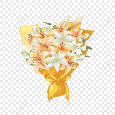 꽃다발 클립 아트 일러스트 노란색 백합 노랑 꽃을 들고 Png 일러스트 무료 다운로드 Lovepik