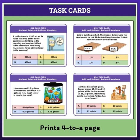 Teks Math 5 3k Task Card Add And Subtract Rational Numbers By Markimatics