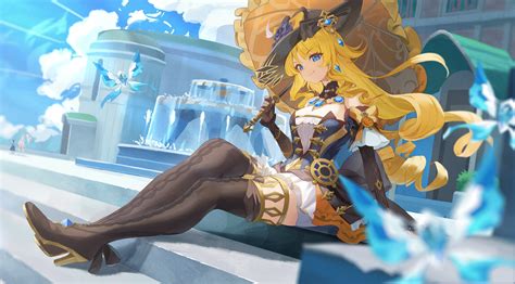 Lumine Paimon Navia And Crystalfly Genshin Impact Drawn By Ginlear Danbooru