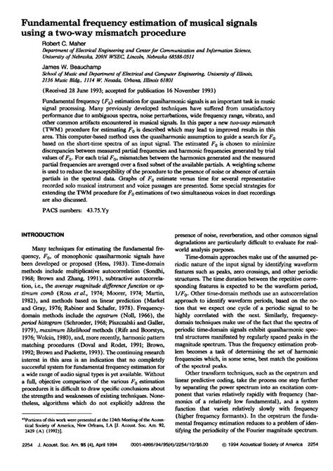 Pdf Fundamental Frequency Estimation Of Musical Signals Using A Two Way Mismatch Procedure