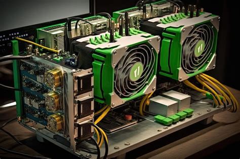 Premium AI Image Bitcoin Mining Rig With Gpus And Coolers Running At Full Capacity