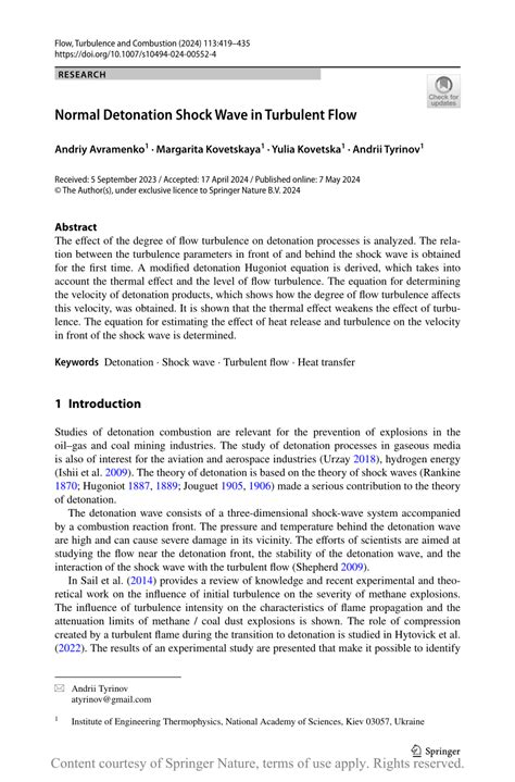 Normal Detonation Shock Wave In Turbulent Flow Request Pdf