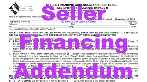 Seller Financing Addendum Car Sfa And An Alternative Method To Add