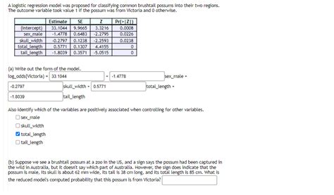 Solved A Logistic Regression Model Was Proposed For