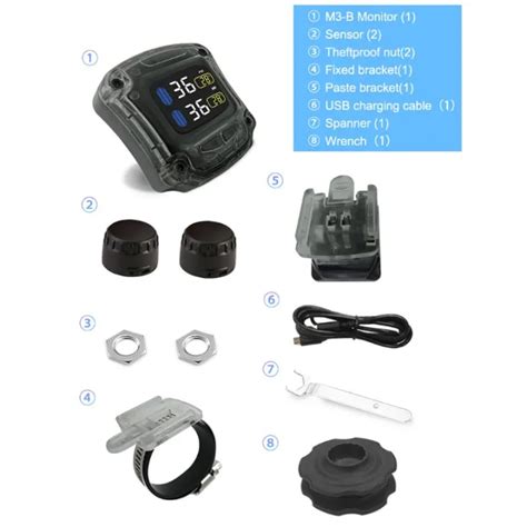 M3 B Wireless Motorcycle Tpms Real Time Tire Pressure Monitoring System Universal 2 External