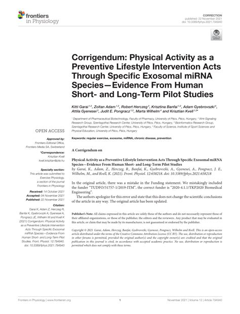 Pdf Corrigendum Physical Activity As A Preventive Lifestyle