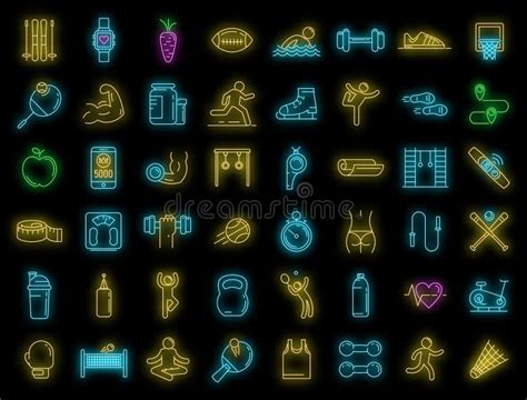 Outdoor Fitness Icons Set Vector Neon Stock Vector Illustration Of