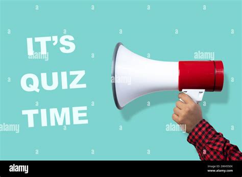 People Holding Megaphones With Its Quiz Time Text Quiz Concept