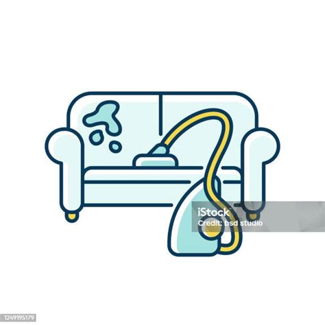 가구 드라이 클리닝 블루와 노란색 Rgb 색상 아이콘 소파 전문 세탁 세탁 서비스 가정용 가구 섬세한 청소 얼룩 제거 장비 격리된 벡터 그림 가구에 대한 스톡 벡터 아트 및
