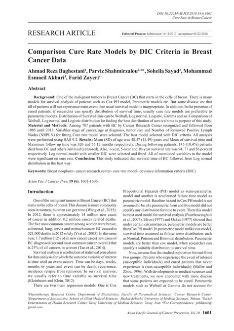 Pdf Comparison Cure Rate Models By Dic Criteria In Breast Cancer Data