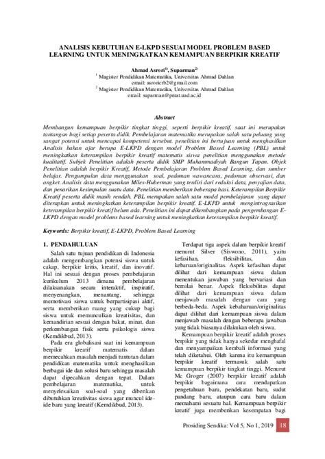 Pdf Analisis Kebutuhan E Lkpd Sesuai Model Problem Based Learning Untuk Meningkatkan Kemampuan