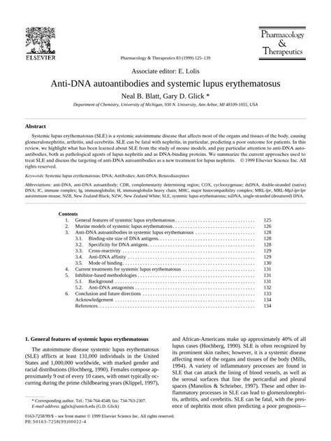 Pdf Anti Dna Autoantibodies And Systemic Lupus Erythematosus