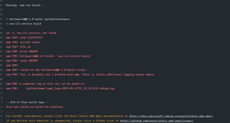 Build Failure With Static Web App Error Vue Cli Service Not Found